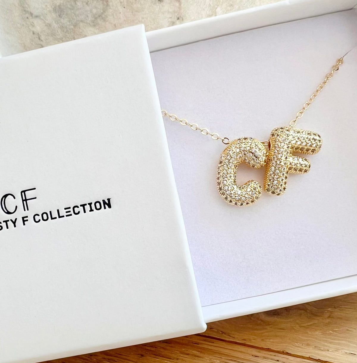 Diamond Puffy Initial Necklace– thechristyfcollection