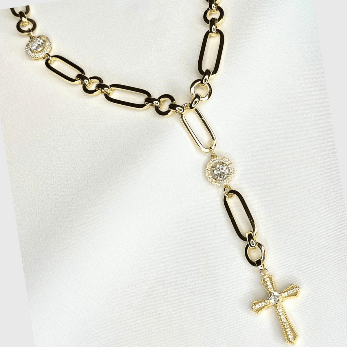 Golden Cross Necklace - Gold Filled CZ Diamond Pendant Cross Lariat ...